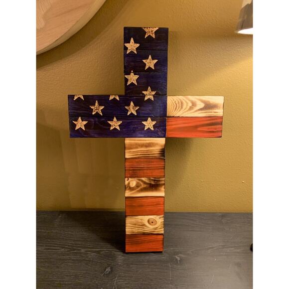 unbranded | Accents | Rustic Handmade American Flag Wooden Cross ...